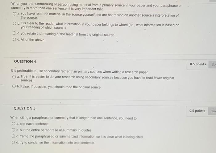 Solved When you are summarizing or paraphrasing material | Chegg.com