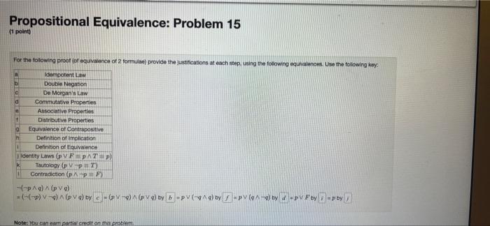 Solved Propositional Equivalence: Problem 15 point For the | Chegg.com