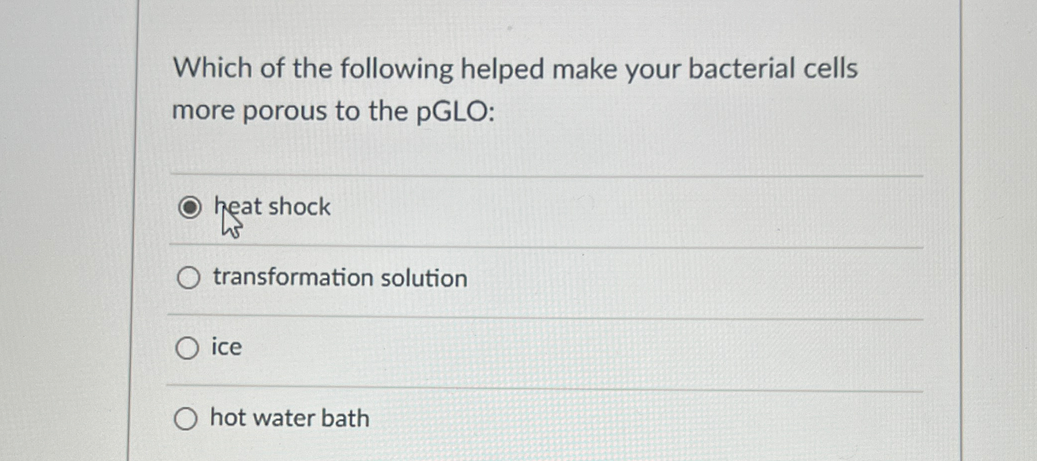 Solved Which of the following helped make your bacterial | Chegg.com