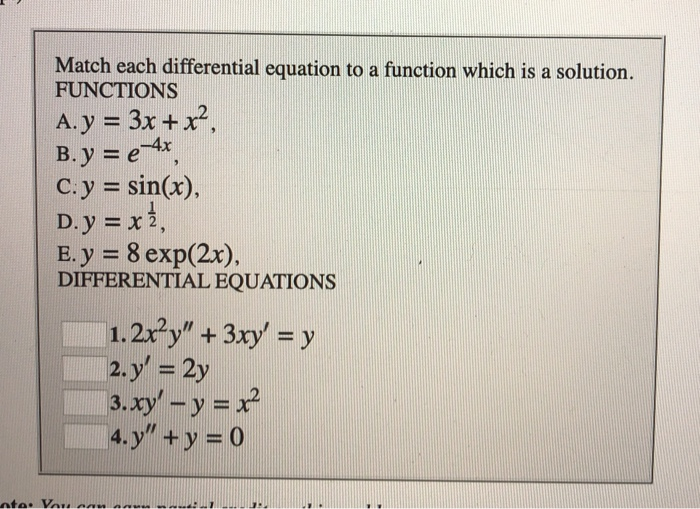 Solved Match each differential equation to a function which | Chegg.com
