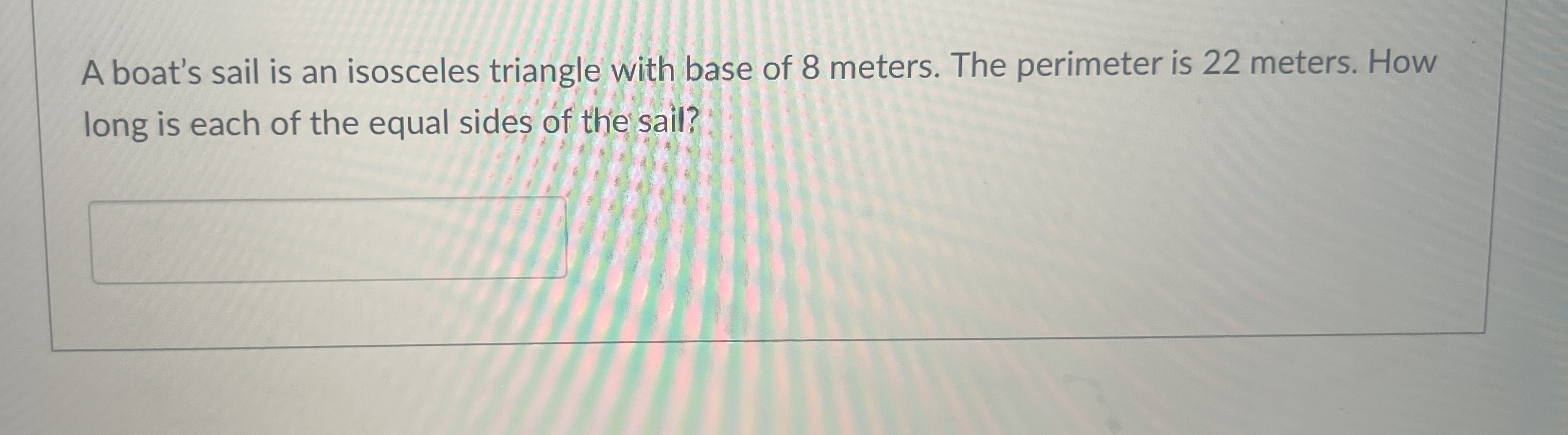 Solved A boat's sail is an isosceles triangle with base of 8 | Chegg.com