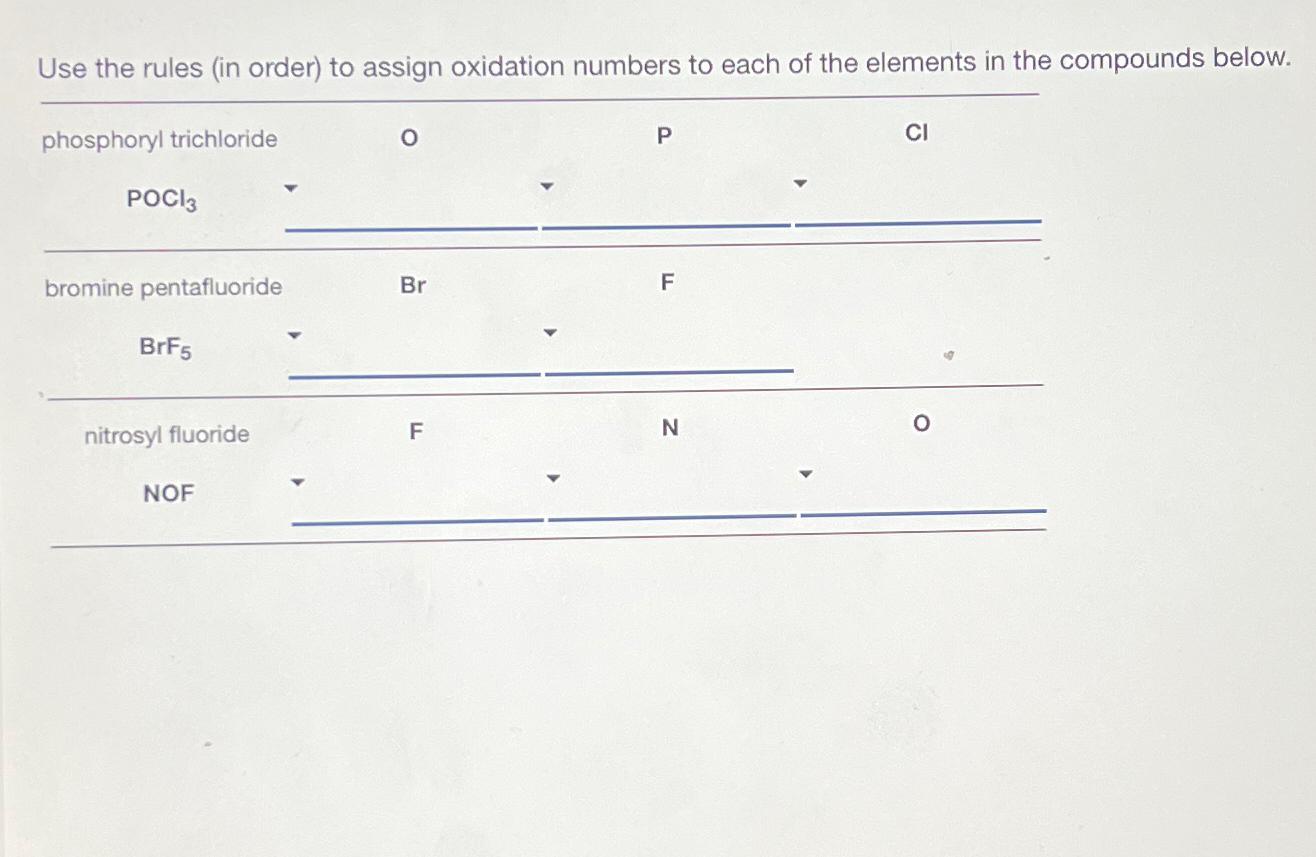 Solved Use the rules (in order) ﻿to assign oxidation numbers | Chegg.com