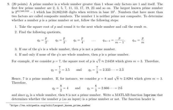 Solved 9. (20 points) A prime number is a whole number | Chegg.com