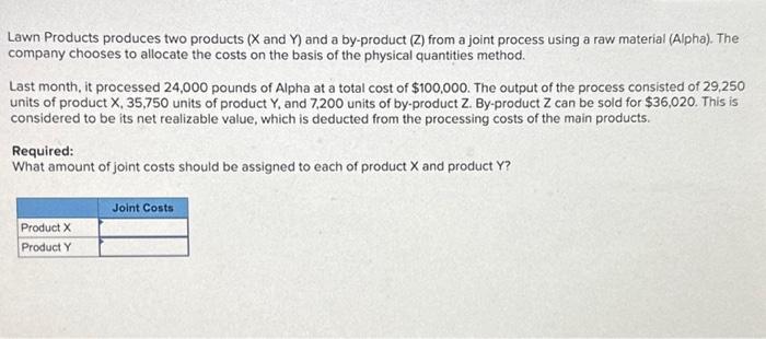 Solved Lawn Products produces two products (X and Y ) and a | Chegg.com