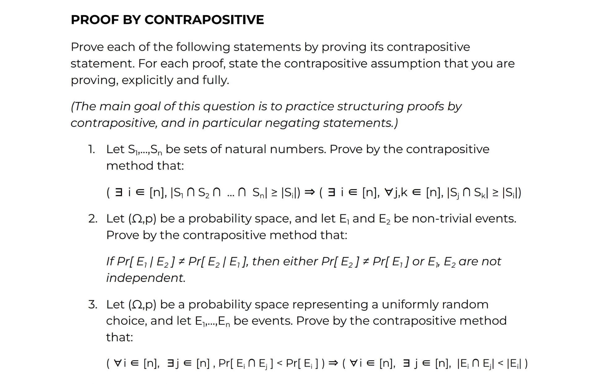 Solved PROOF BY CONTRAPOSITIVEProve each of the following | Chegg.com
