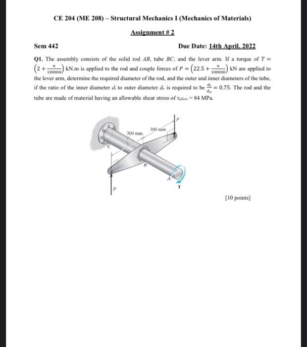 Solved Q1. The assembly consists of the solid rod AB, tube | Chegg.com