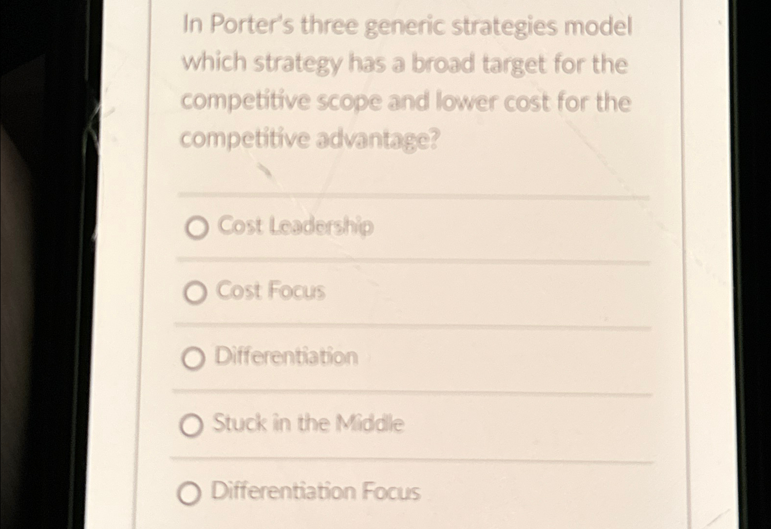 Solved In Porter's three generic strategies model which | Chegg.com