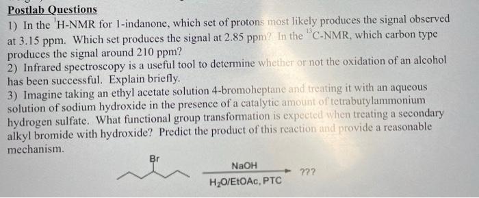 Solved 1) In the 'H-NMR for 1-indanone, which set of protons | Chegg.com
