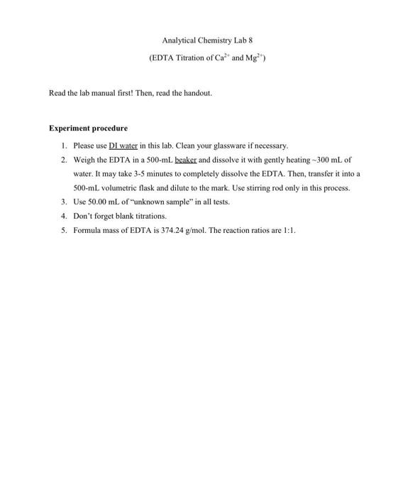 Solved Analytical Chemistry Lab 8 (EDTA Titration of Ca²+ | Chegg.com