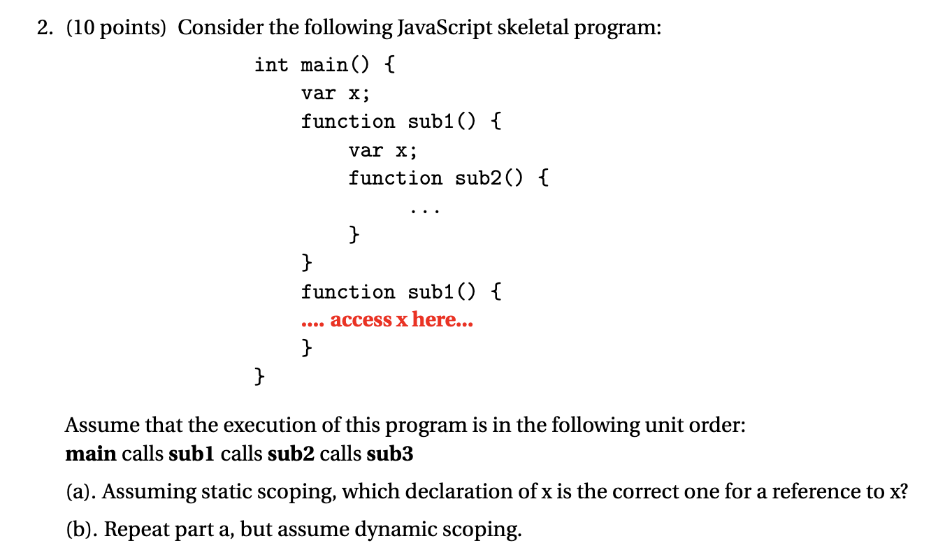 Solved 2. (10 points) Consider the following JavaScript | Chegg.com Solved 2. (10 points) Consider the following JavaScript | Chegg.com