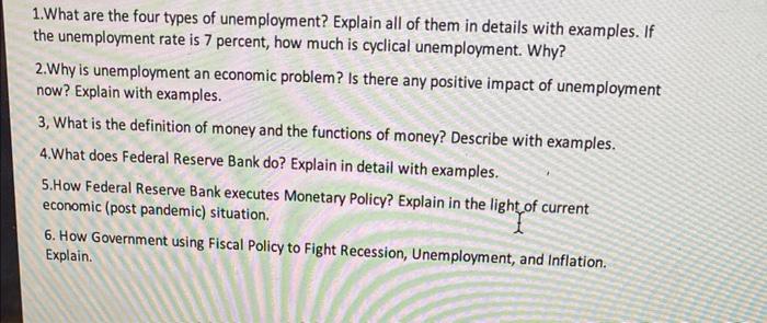 Solved 1.What are the four types of unemployment? Explain | Chegg.com