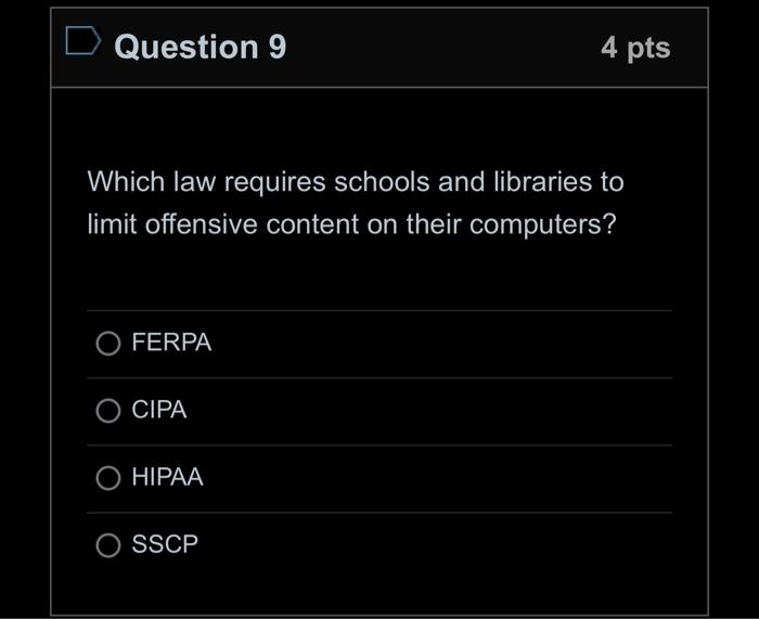 Solved Question 9 4 pts Which law requires schools and | Chegg.com Solved Question 9 4 pts Which law requires schools and | Chegg.com