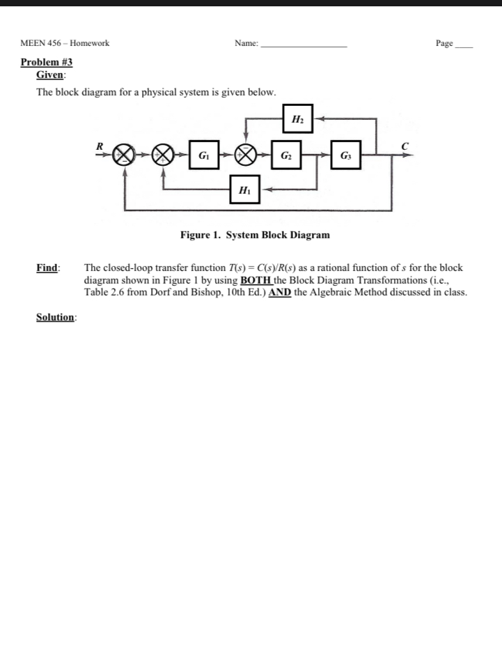 Solved Meen 456 ﻿homeworknamepageproblem 3givenfigure 