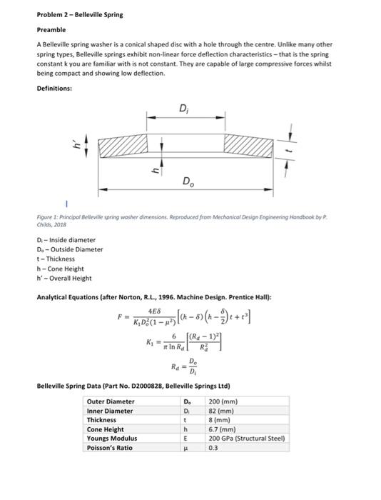 Problem 2 - Belleville Spring Preamble A Belleville | Chegg.com