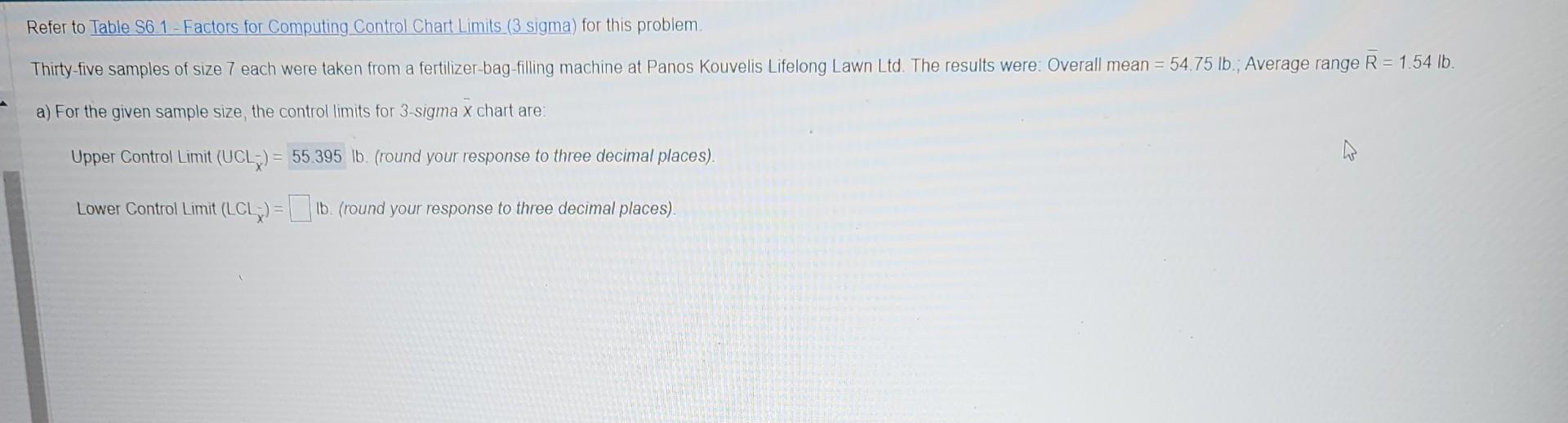 Solved Refer to Table S6.1-Factors for Computing Control | Chegg.com