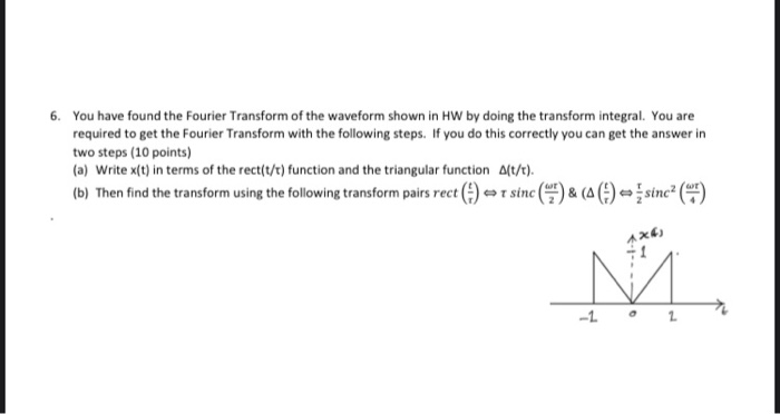 Solved 6. You have found the Fourier Transform of the | Chegg.com