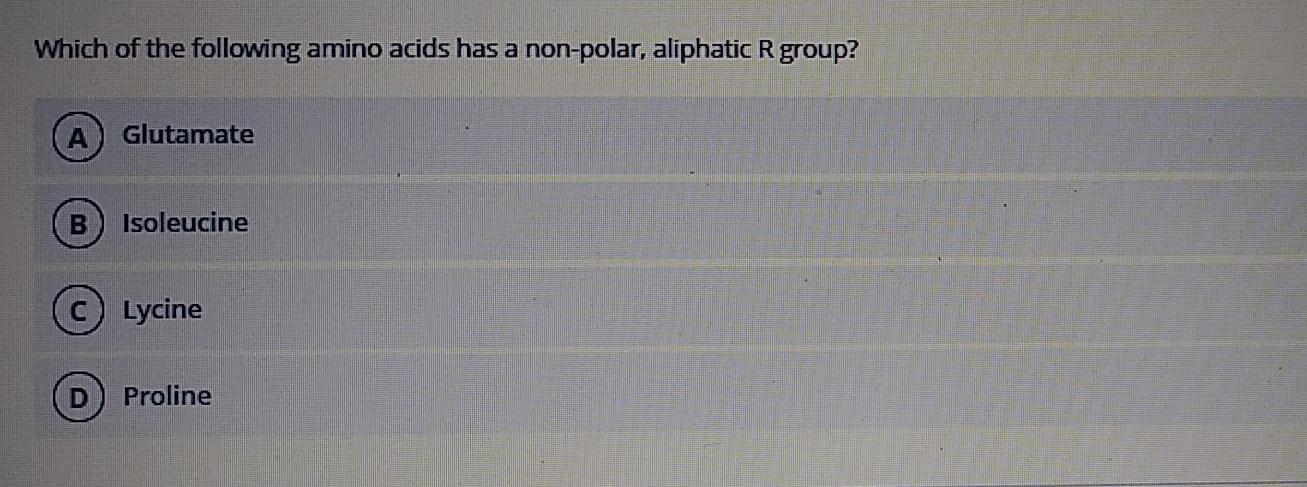 Solved Which of the following amino acids has a non-polar, | Chegg.com