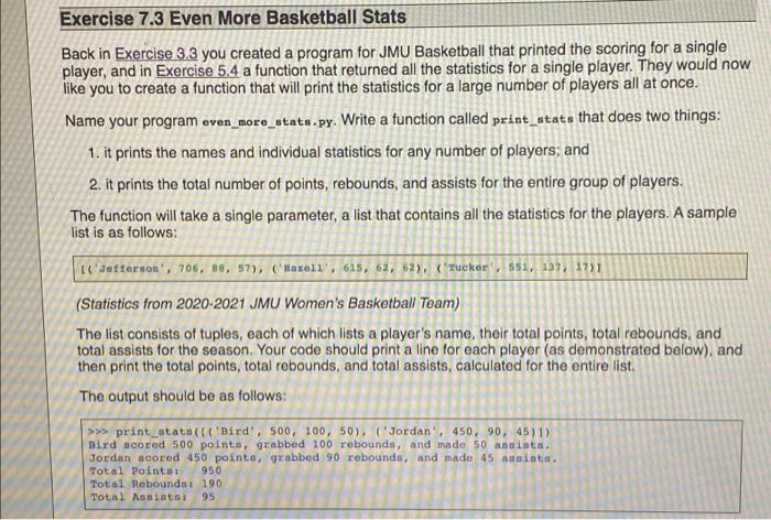 Solved Exercise 7.3 Even More Basketball Stats Back in | Chegg.com