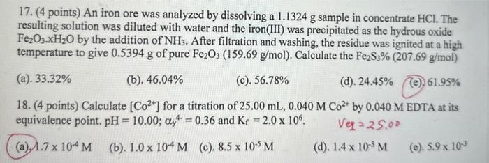 Solved 17 4 Points An Iron Ore Was Analyzed By Dissolving