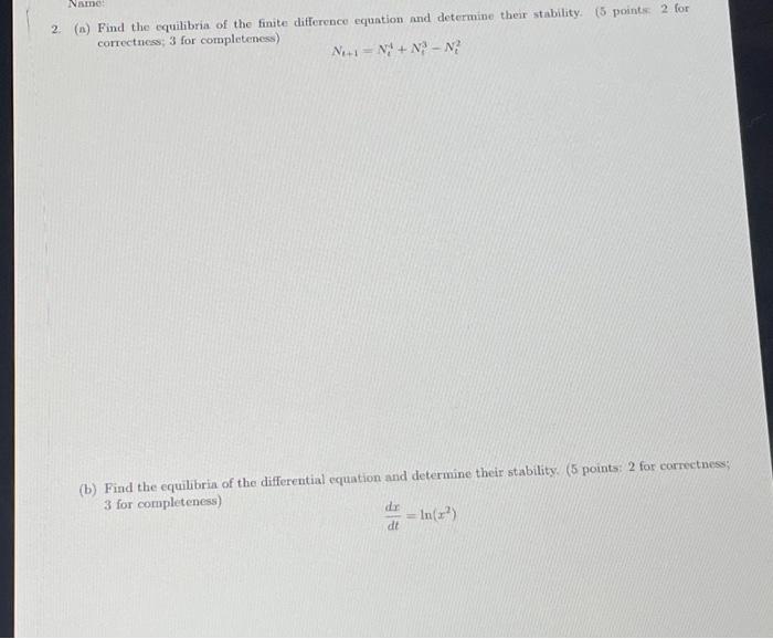 Solved 2. (a) Find the equilibria of the finite difference | Chegg.com
