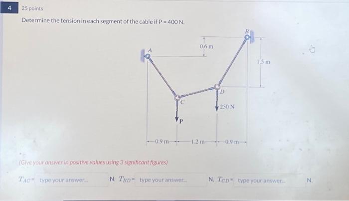 Solved 4 25 points Determine the tension in each segment of | Chegg.com
