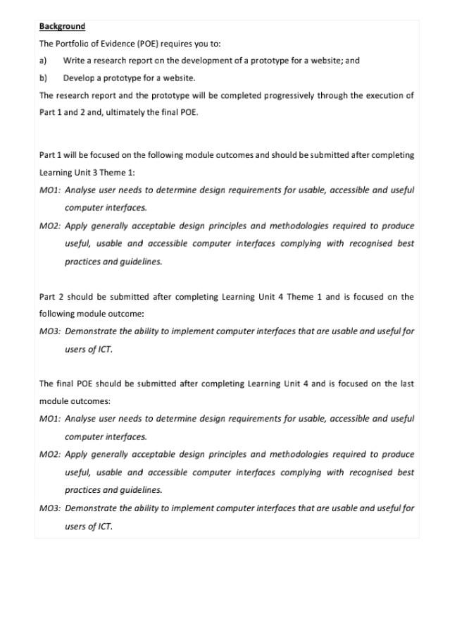 Solved Background The Portfolio of Evidence (POE) requires | Chegg.com