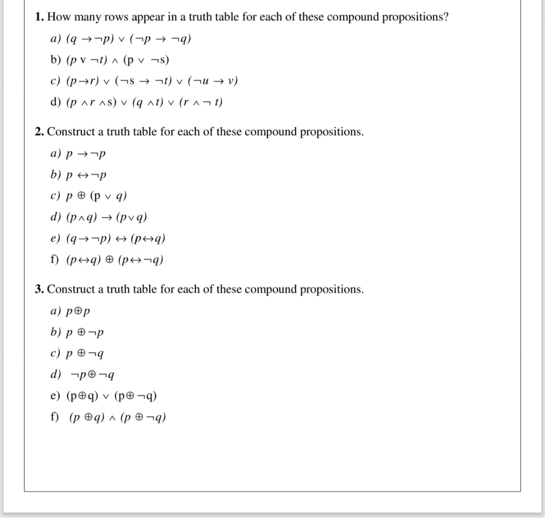 Solved How many rows appear in a truth table for each of | Chegg.com