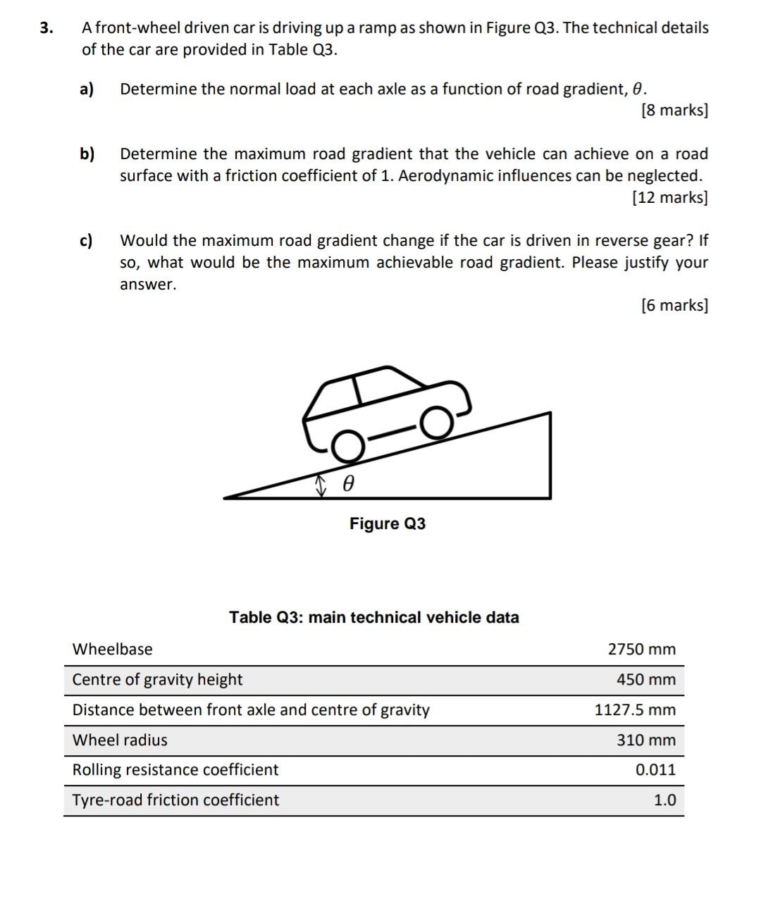 Solved 3. A front-wheel driven car is driving up a ramp as | Chegg.com