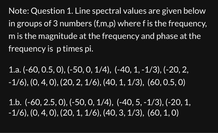 1. Consider the line spectra and plots of x(t) shown | Chegg.com