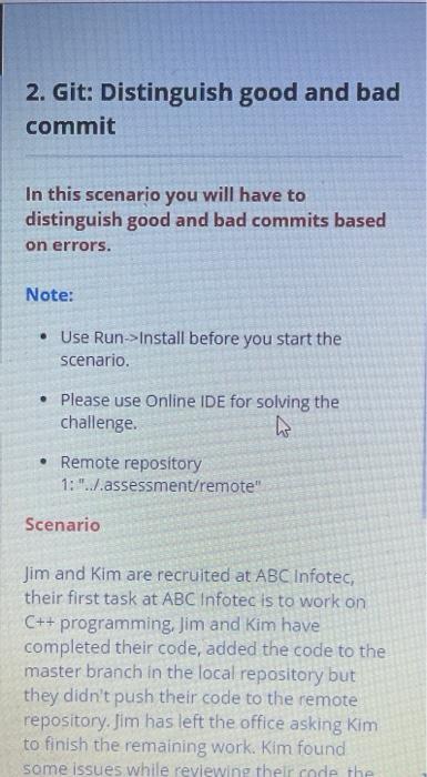 Solved 2. Git: Distinguish good and bad commit In this | Chegg.com