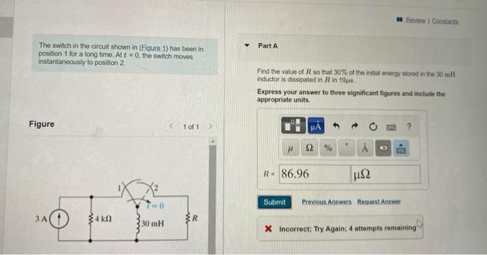 Solved The switch in the circust shown in (Eigure 1) has | Chegg.com