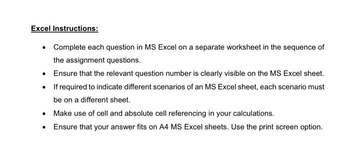 Solved Excel Instructions: - Complete each question in MS | Chegg.com
