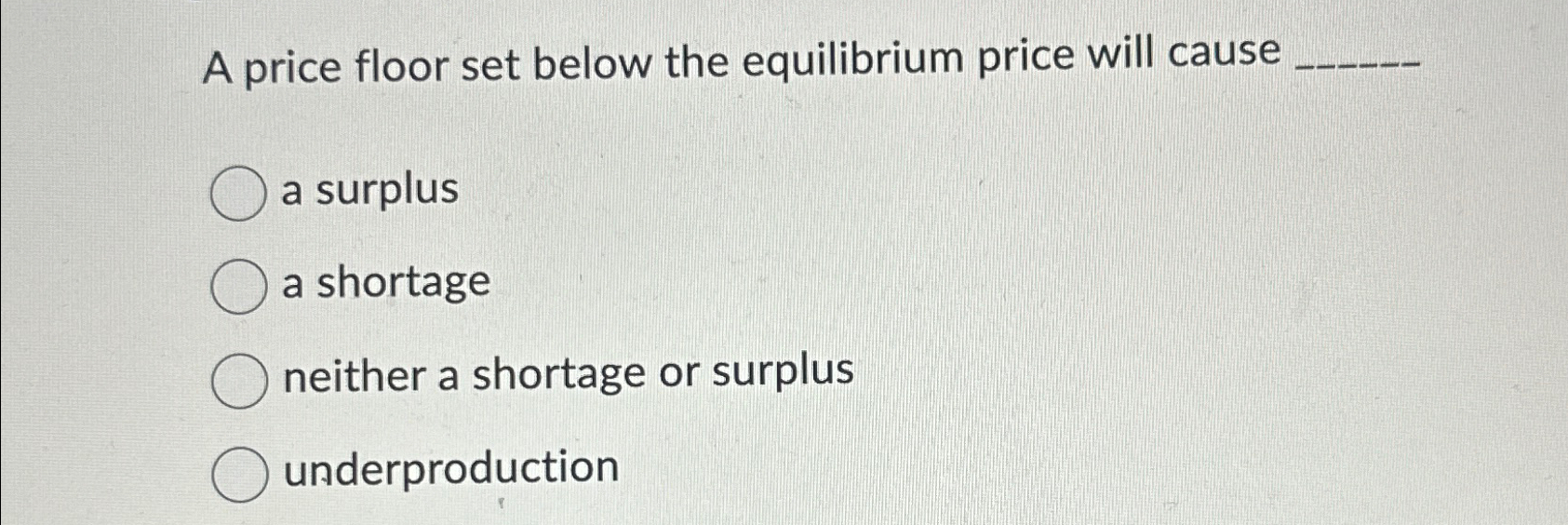 Solved A price floor set below the equilibrium price will | Chegg.com