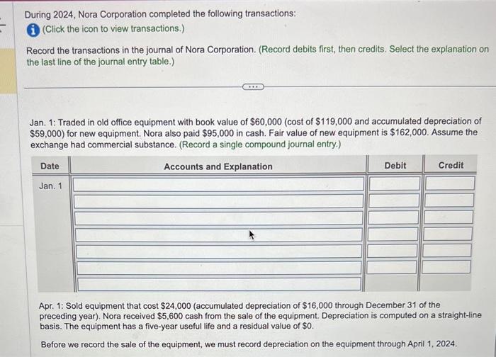 Solved During 2024, Nora Corporation completed the following | Chegg.com