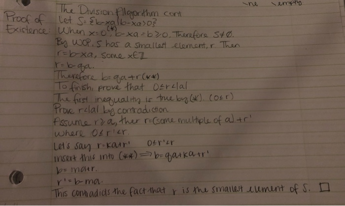 Solved In our proof of the Division Theorem, a key step was | Chegg.com