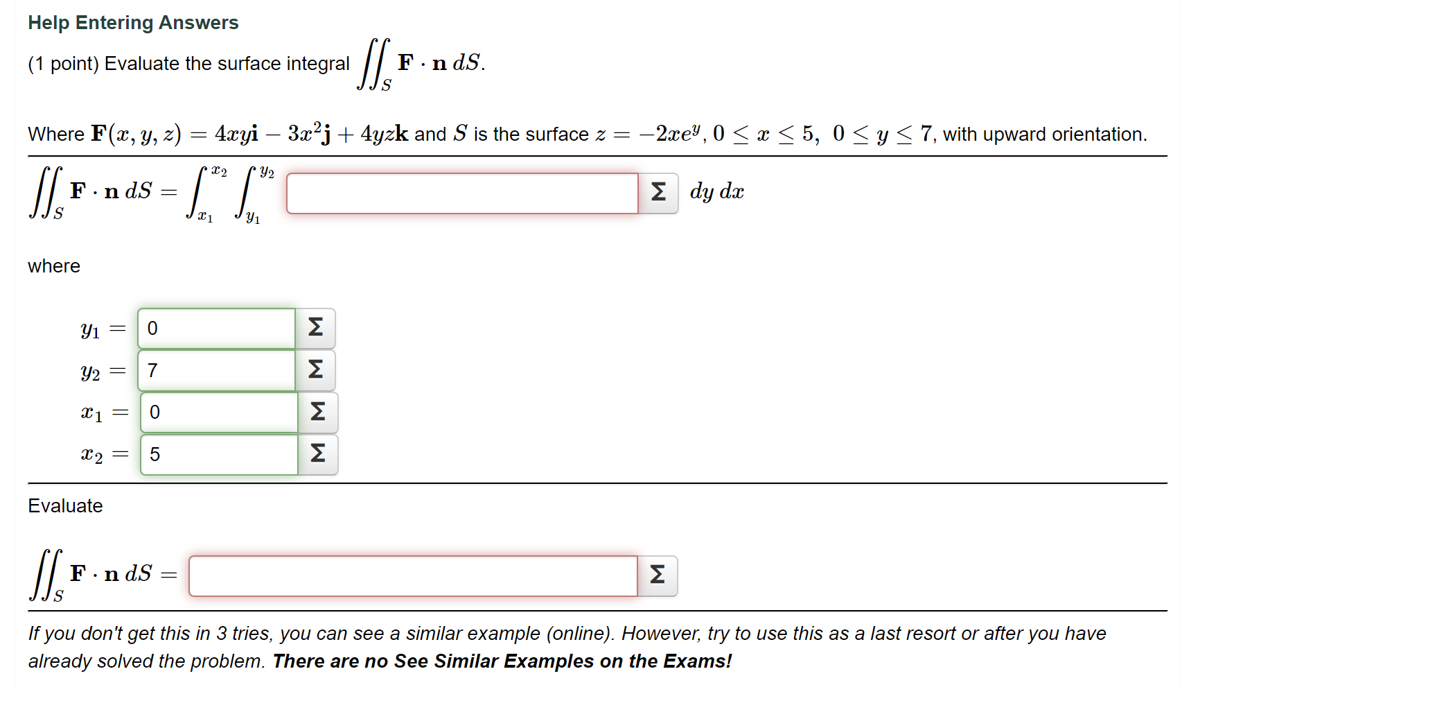 Solved Help Entering Answers(1 ﻿point) ﻿Evaluate the surface | Chegg.com