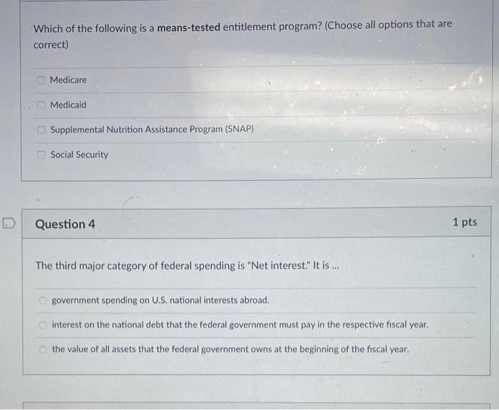 Solved Which of the following is a means-tested entitlement | Chegg.com