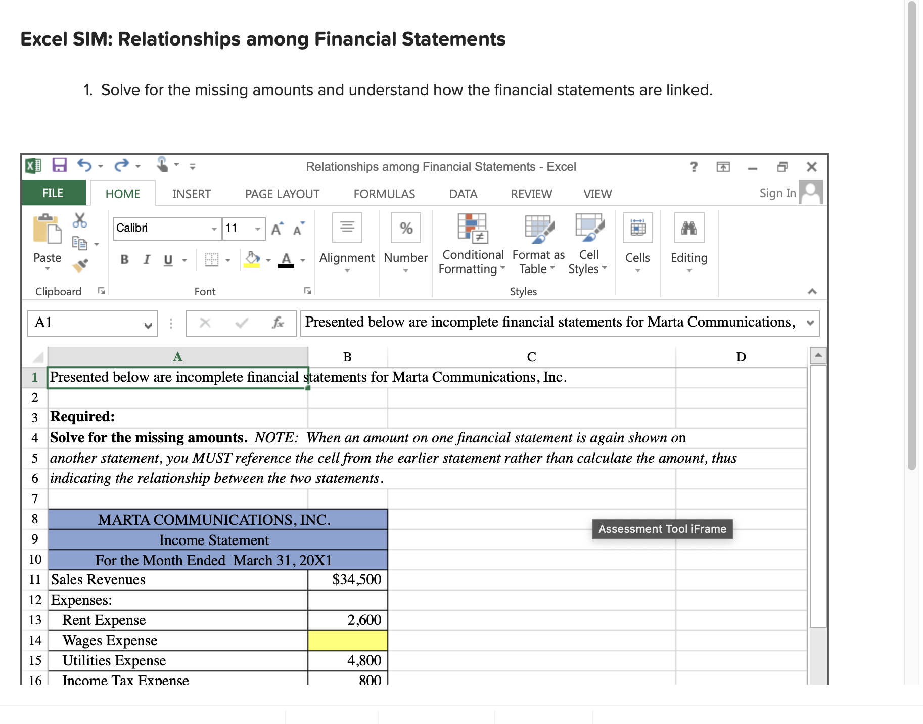 Solved Excel SIM: Relationships among Financial | Chegg.com