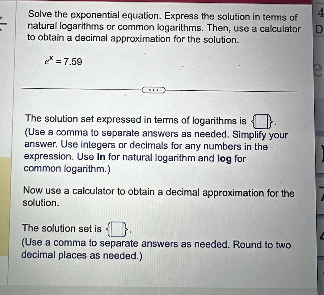 Solved Solve the exponential equation. Express the solution | Chegg.com