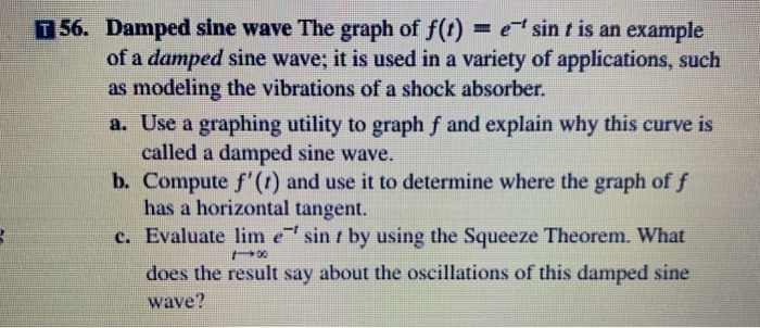 Solved 1 56. Damped sine wave The graph of f() = sint is an | Chegg.com