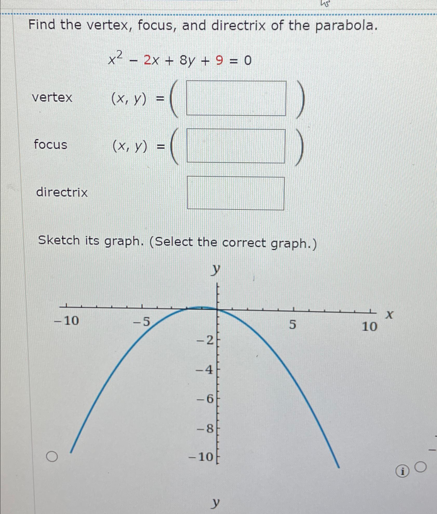 Solved Find the vertex, focus, and directrix of the | Chegg.com