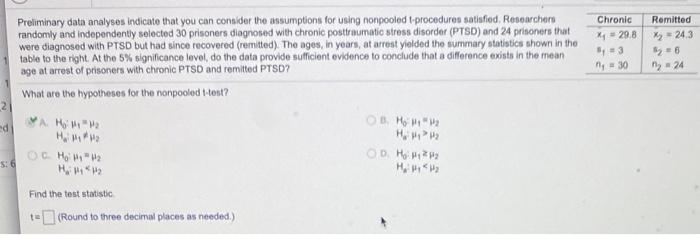 Solved Preliminary data analyses indicate that you can | Chegg.com