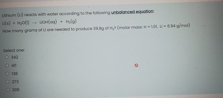 Solved Lithium (Li) reacts with water according to the | Chegg.com