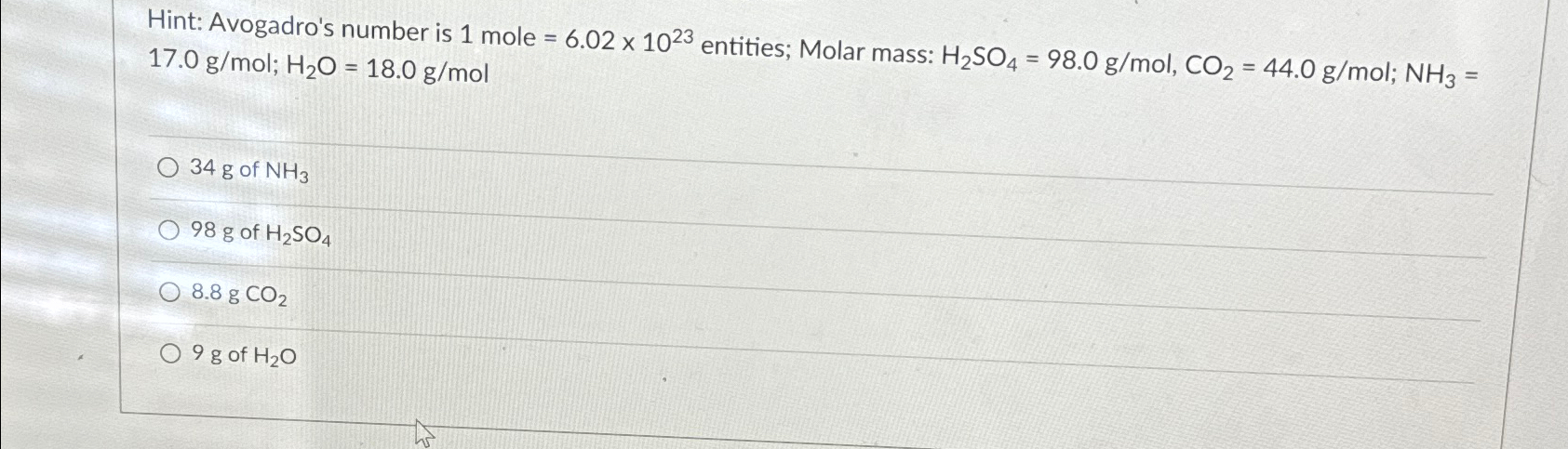 Solved Which Quantity Contains Avogadros Number Of