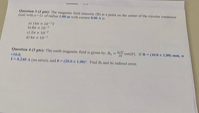 Solved Question 3(2p(s) the magnetie field intensity (B) at | Chegg.com