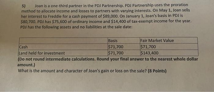 Solved 5) Joan is a one-third partner in the PDJ | Chegg.com