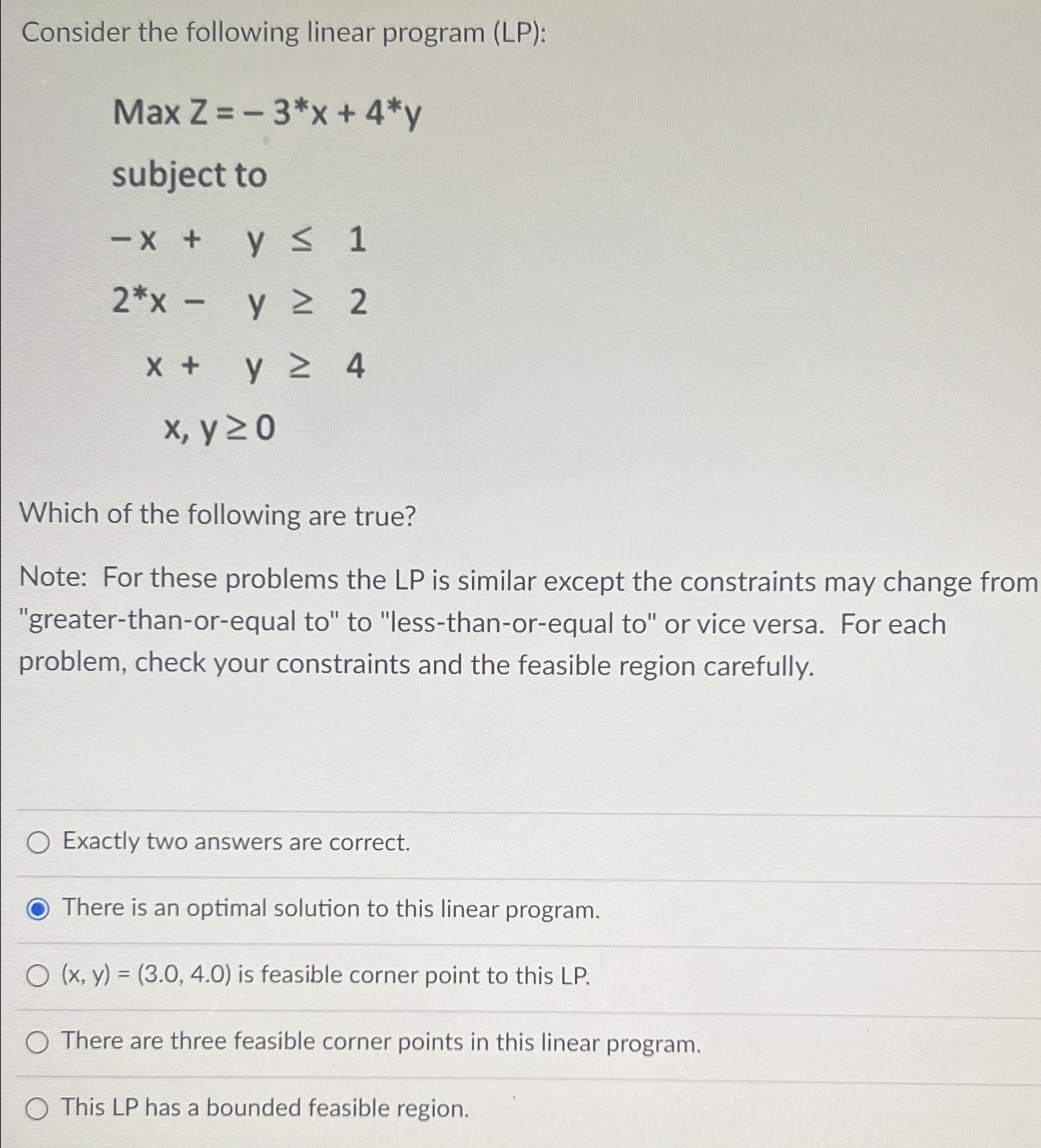 Solved Consider the following linear program | Chegg.com