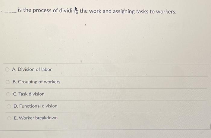 Solved is the process of dividing the work and assigning | Chegg.com