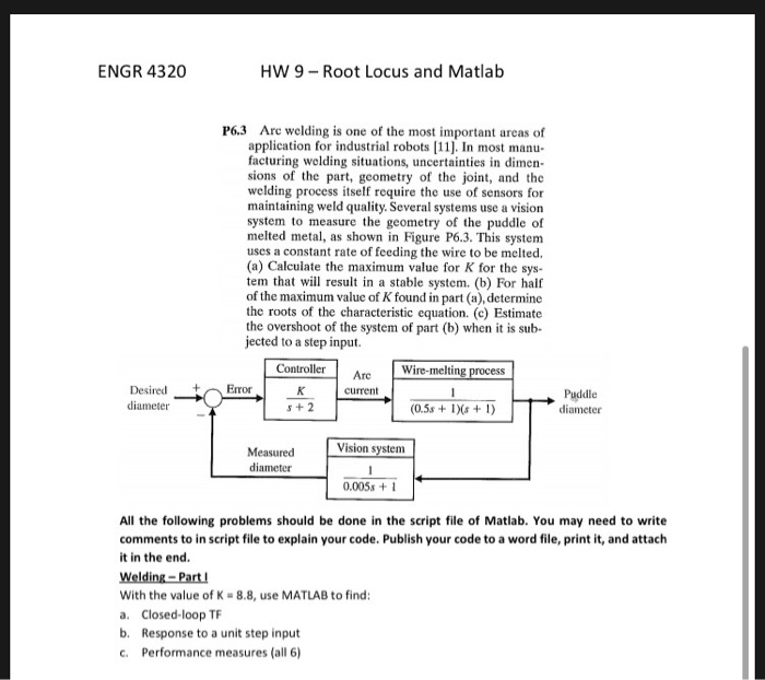Solved ENGR 4320 HW 9 - Root Locus and Matlab P6.3 Are | Chegg.com