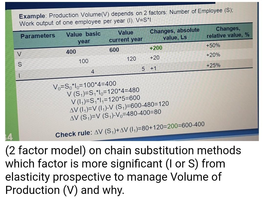 Solved Example: Production Volume(V) depends on 2 factors: | Chegg.com
